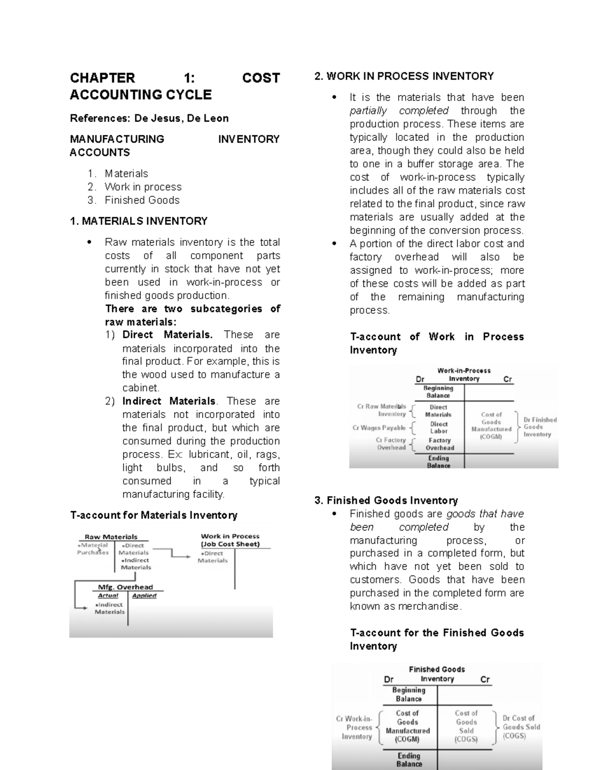 Professional Electives 4 - CHAPTER 1: COST ACCOUNTING CYCLE References ...