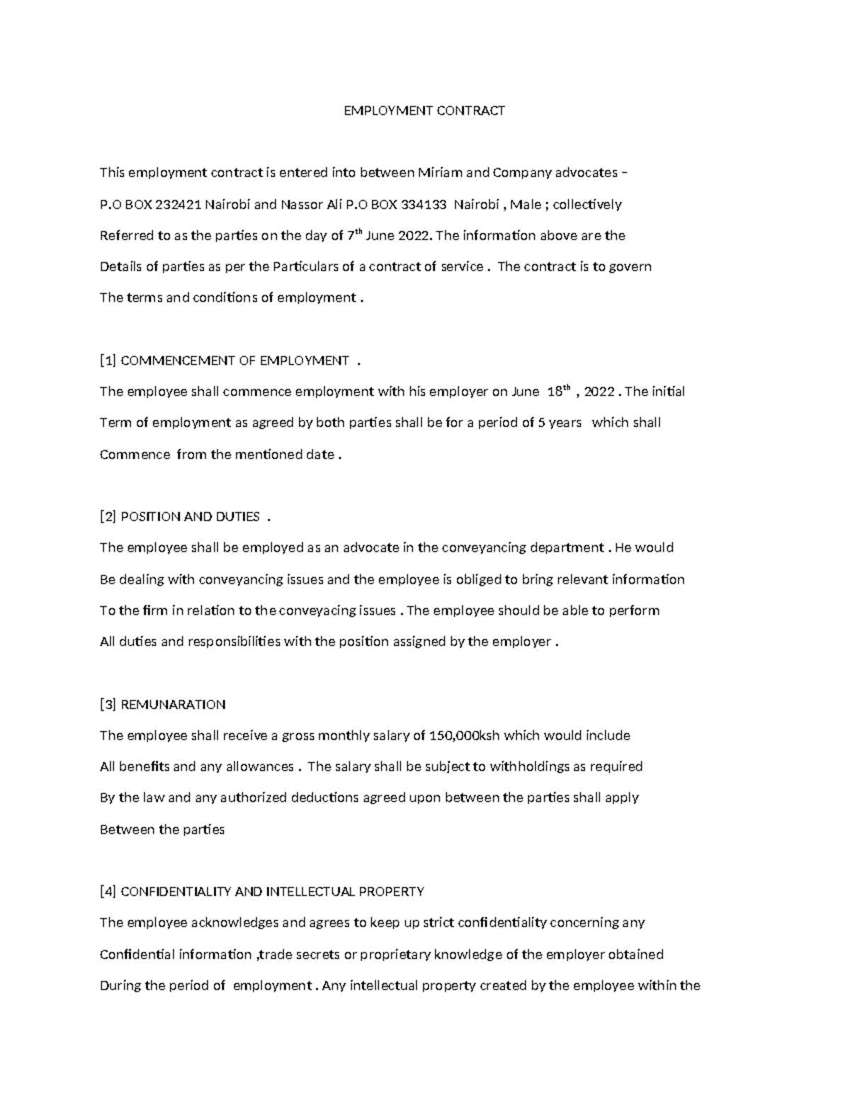 Employment Contract - noted - EMPLOYMENT CONTRACT This employment ...