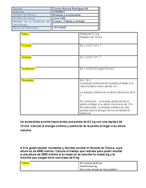 fuerza trabajo y energia - nombre completo Matricula asignatura energía ...