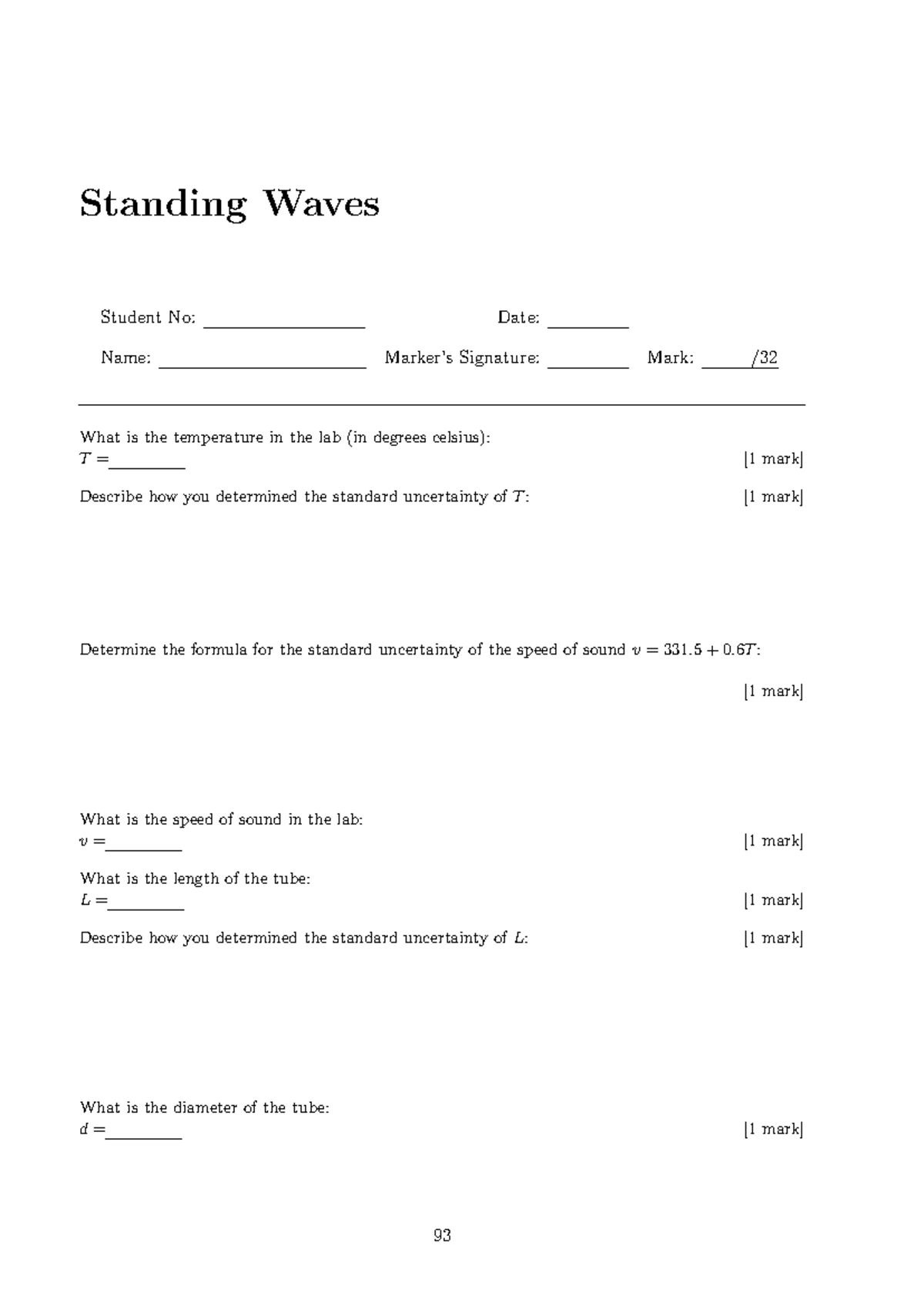 PHYS1001 Standing Waves Worksheet-2 - Standing Waves Student No: Some more text and Date: Some ...