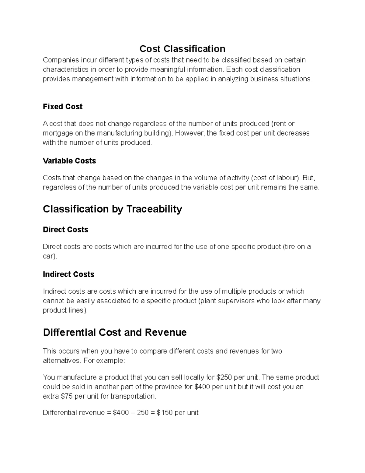 Cost Classification - Cost Classification Companies incur different ...
