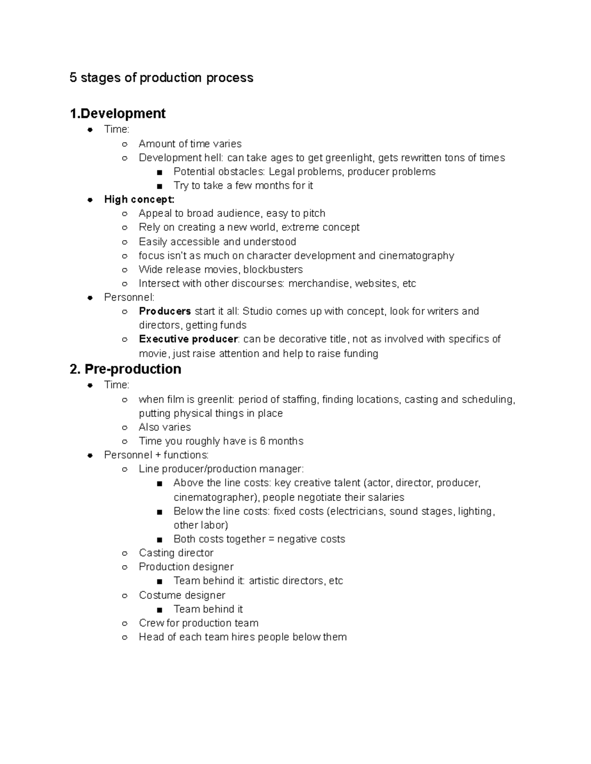 Production Process - 5 stages of production process 1 Time: Amount of ...