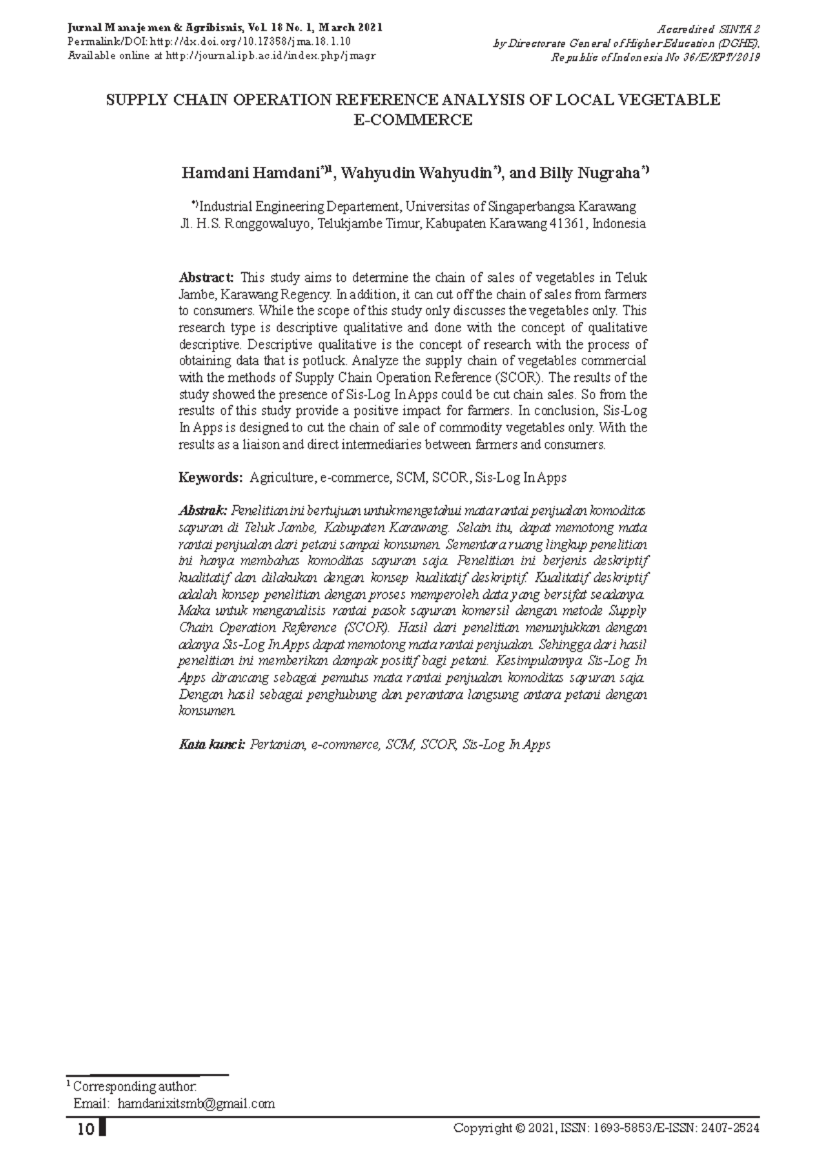 supply chain operations reference model - 10 Copyright © 2021, ISSN ...