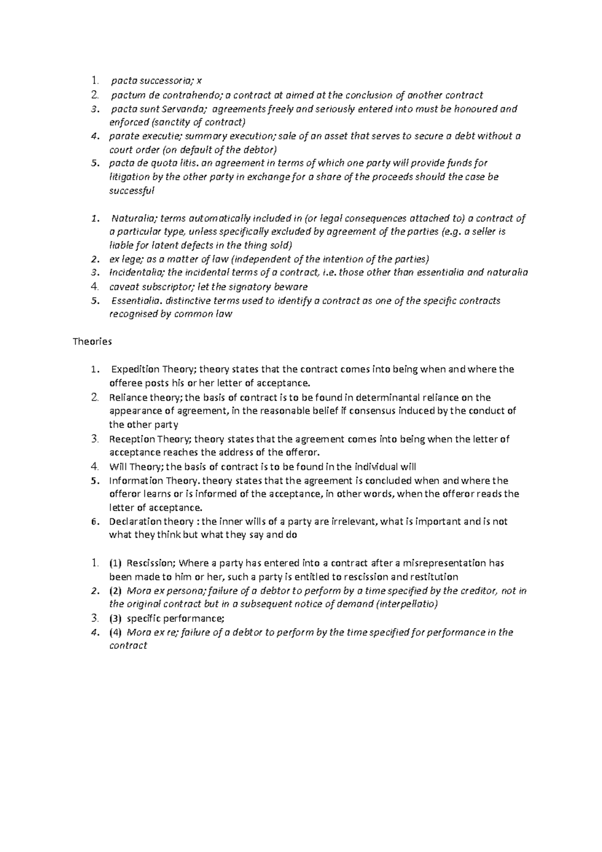 LACO Extra Notes - Summary Law of Contract - 1. pacta successoria; x 2 ...