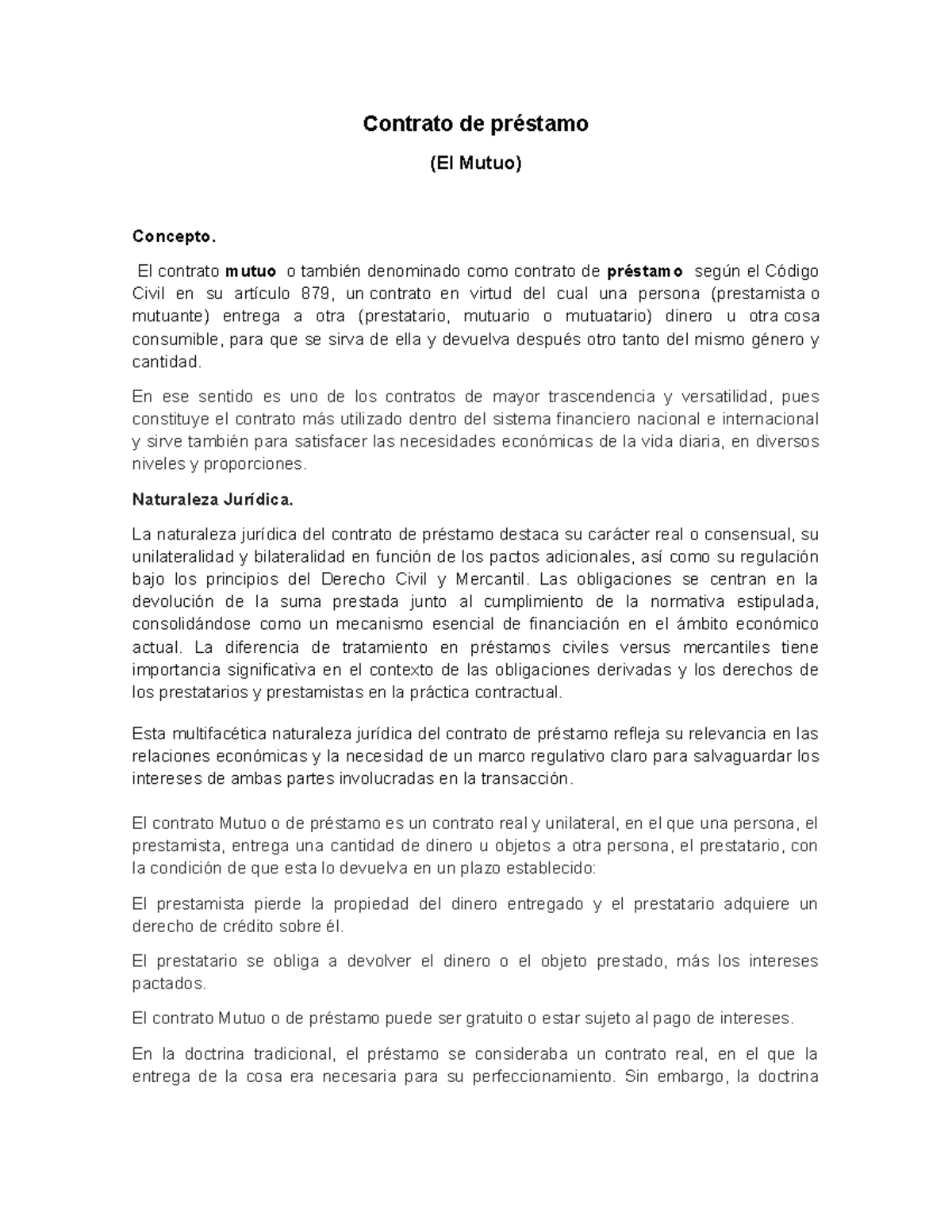Contrato de préstamo (el mutuo) - Contrato de préstamo (El Mutuo ...