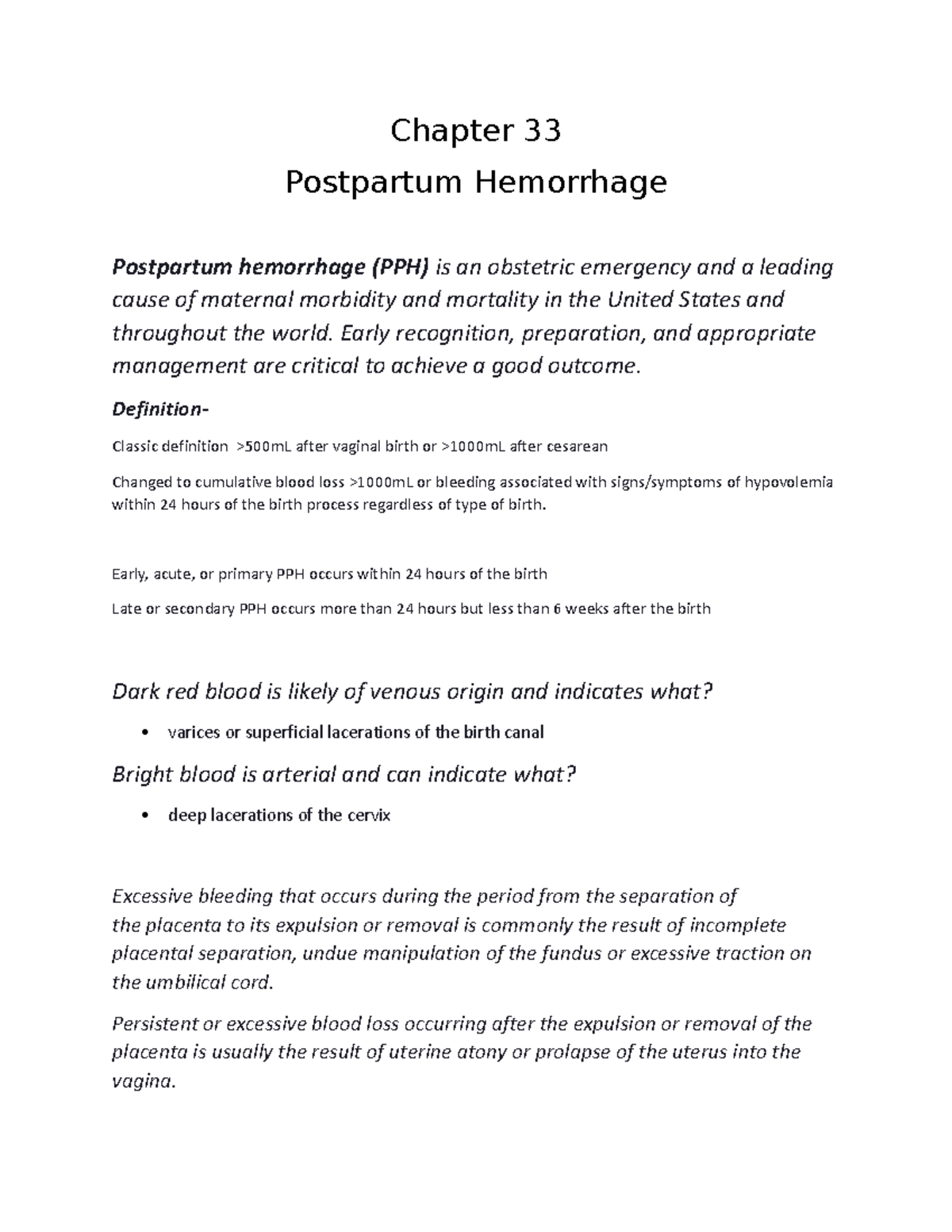 Chapter 33 worksheet answer sheet-2 - Chapter 33 Postpartum Hemorrhage ...