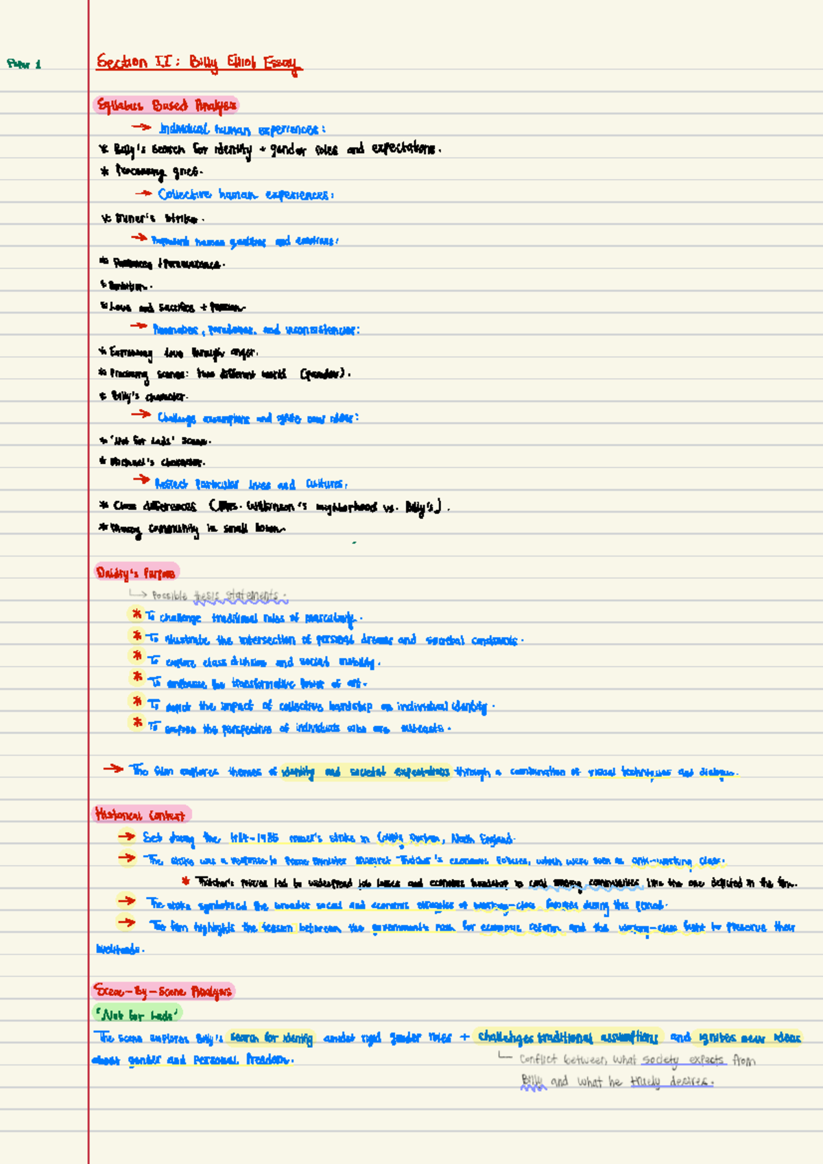 English Standard - Common Module: ‘Billy Elliot’ Analysis (with ...
