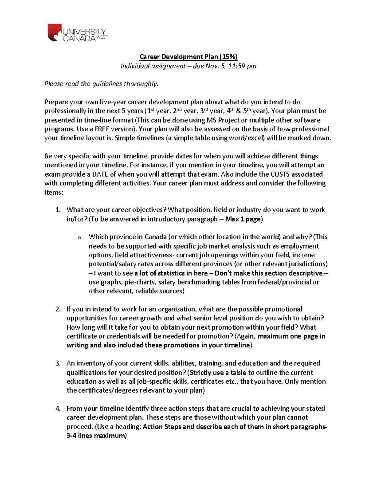 Career Development Plan Fall 2022 - Career Development Plan (15% ...