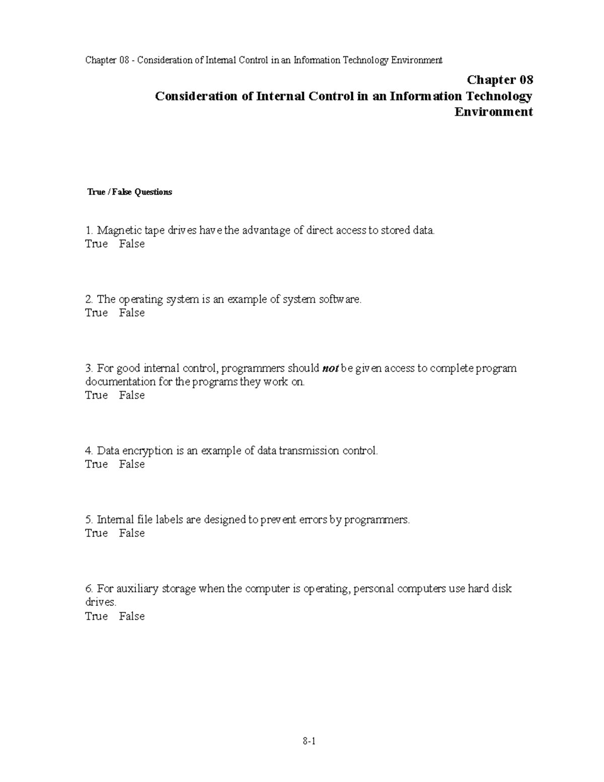 Chap8 - exam - Chapter 08 Consideration of Internal Control in an ...