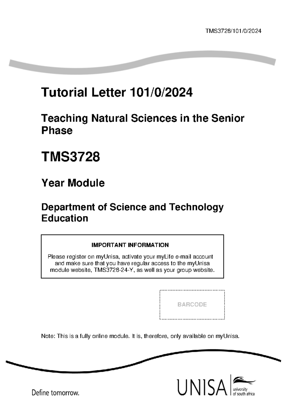 TMS3728 Tutorial letter - TMS3728/101/0/ 2024 Tutorial Letter 101/ 0 ...