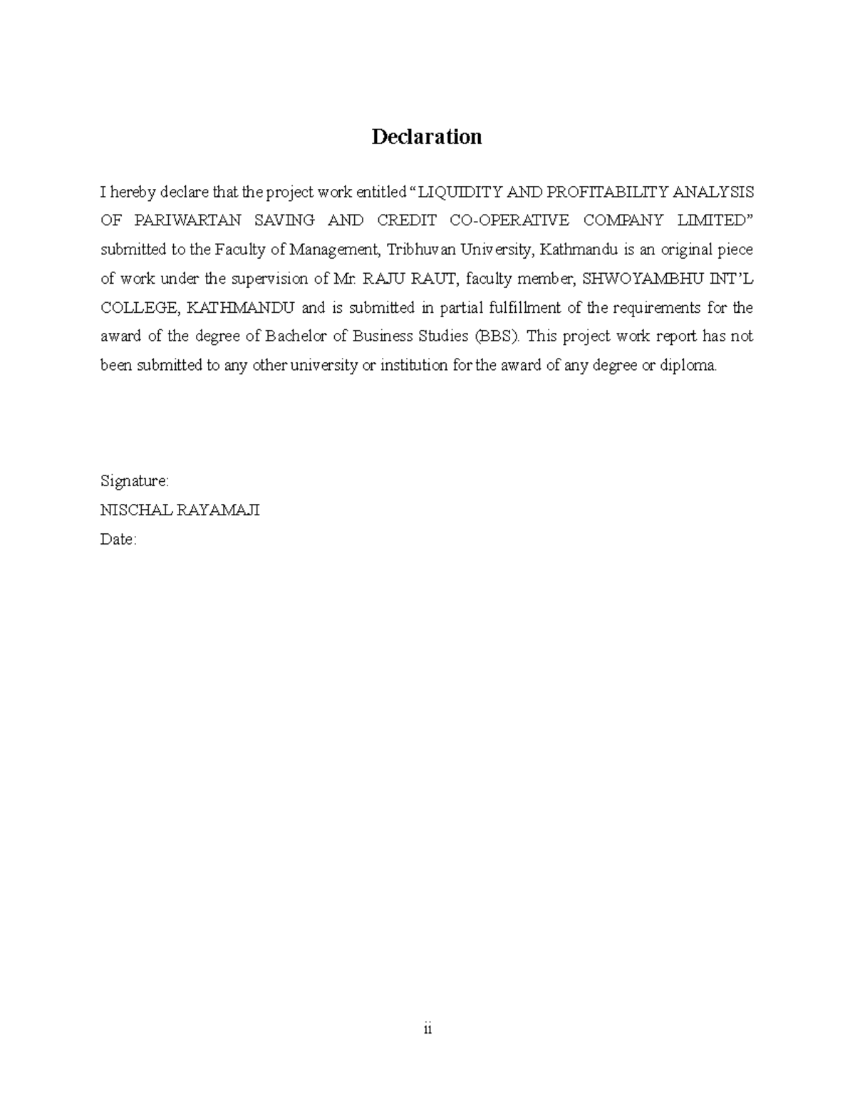 Appendices for report making - Declaration I hereby declare that the ...