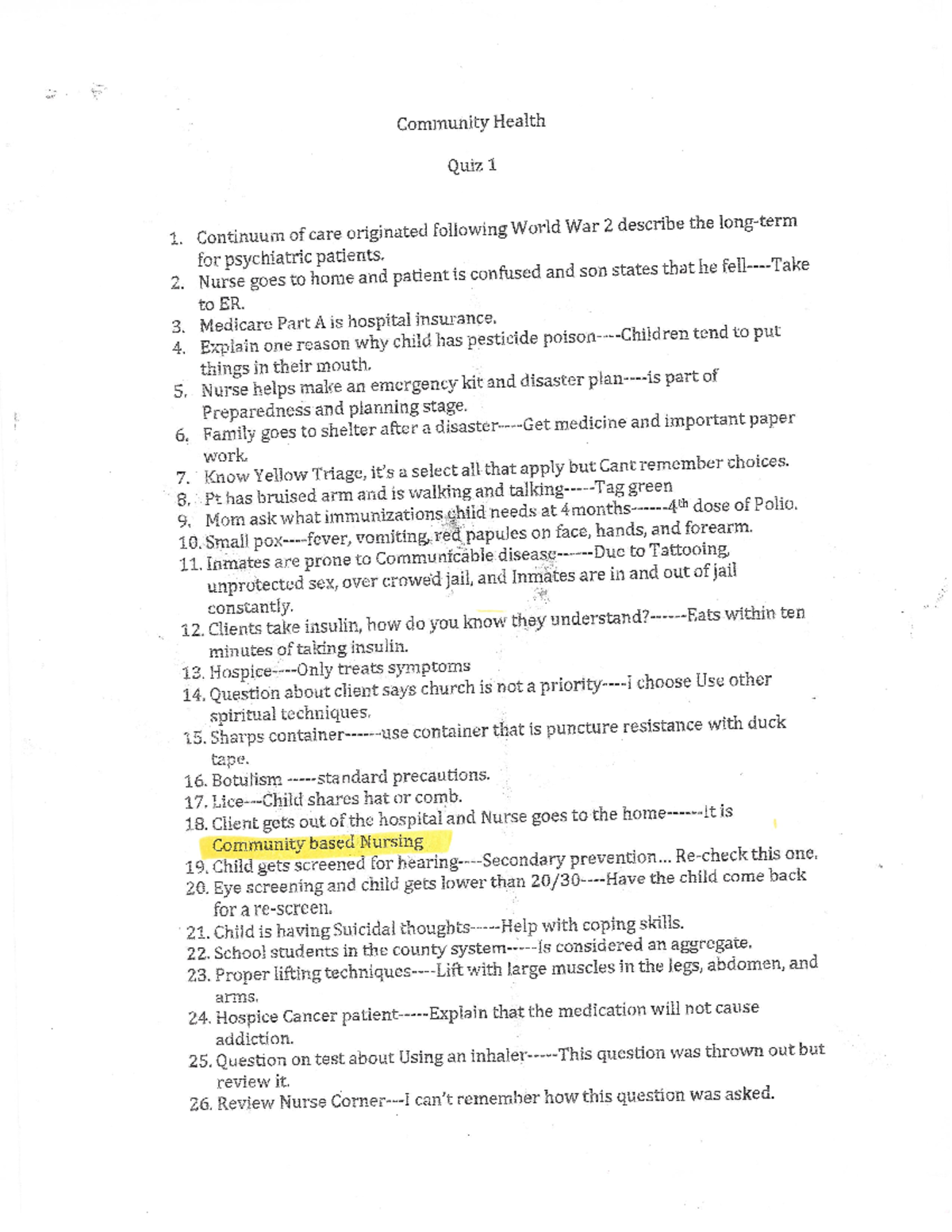 Community public health quizzes - Community Health Quiz 1 1. Continuum ...