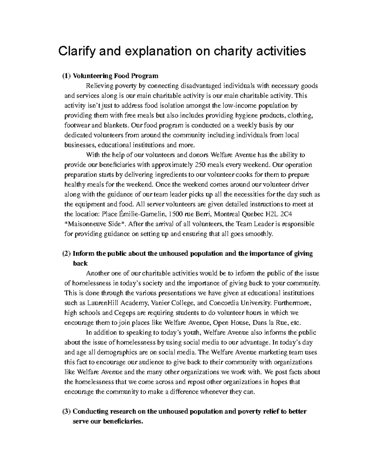 Clarification and explanation on charity activities - Clarify and ...