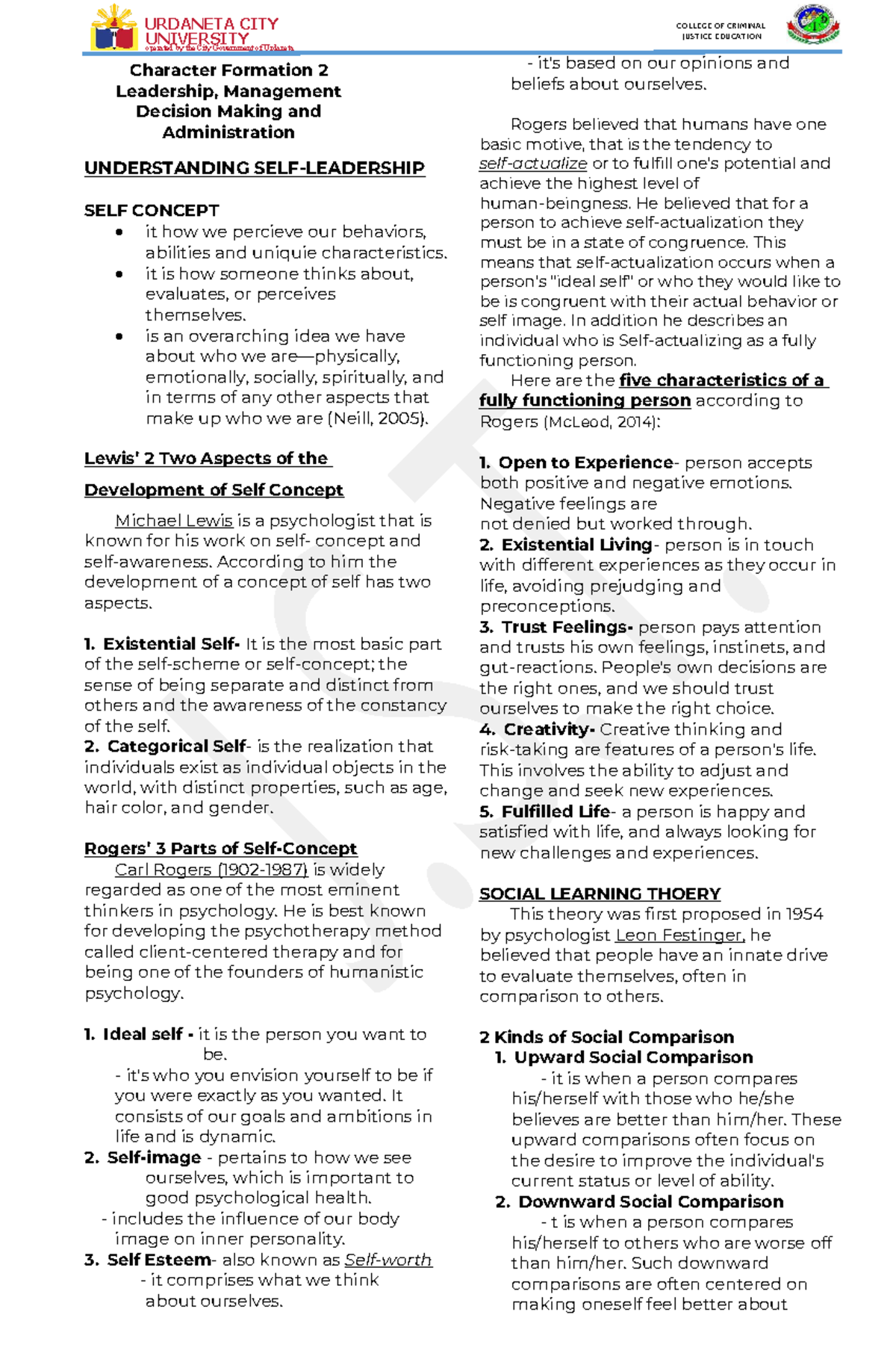 CFLM 2 Character - URDANETA CITY operated UNIVERSITY by the City ...