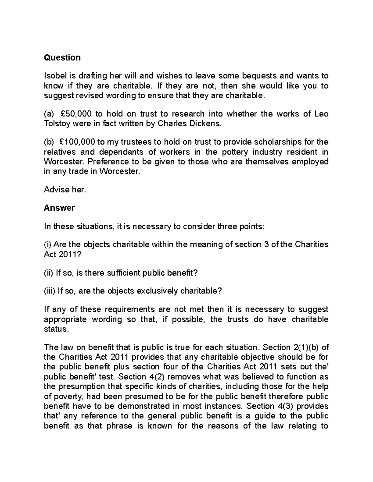 Charitable trust 2 - Question Isobel is drafting her will and wishes to ...