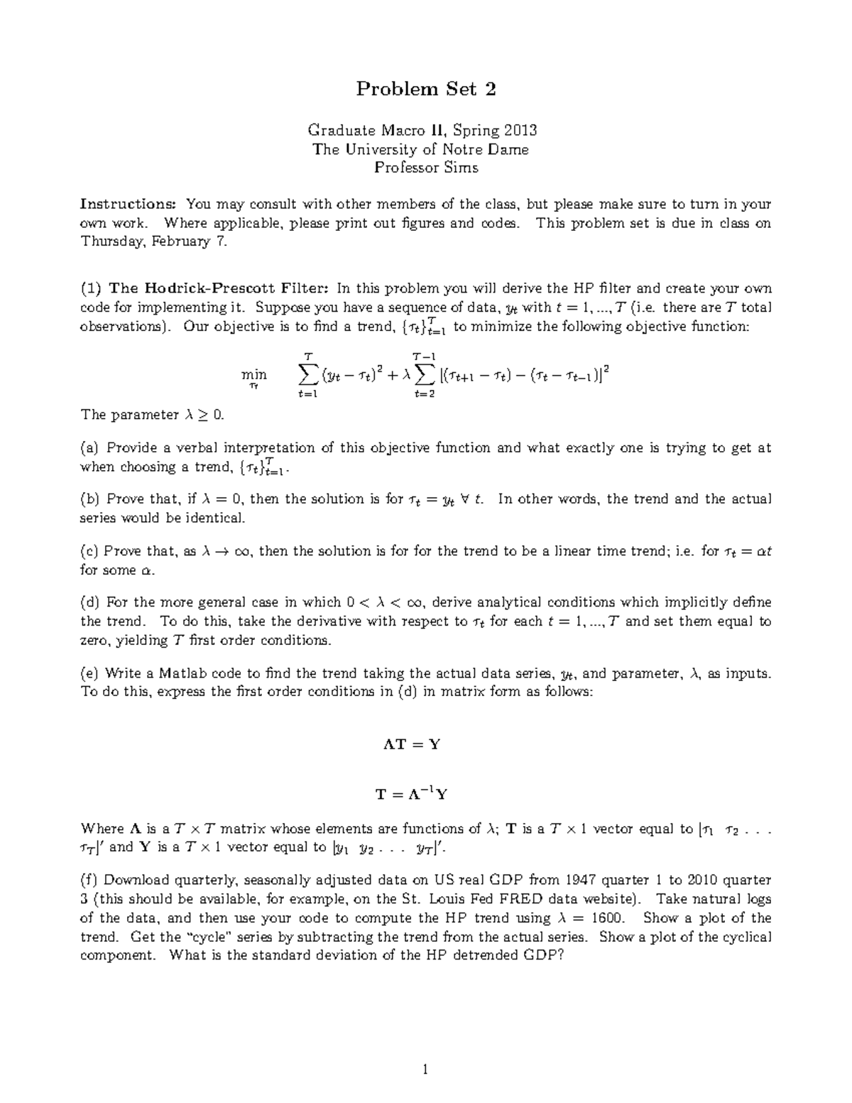 Problem Set 2 Spring 2013 Problem Set 2 Graduate Macro Ii Spring