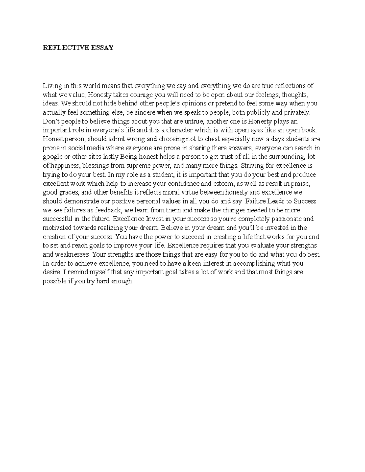 Reflective Essay - REFLECTIVE ESSAY Living in this world means that ...