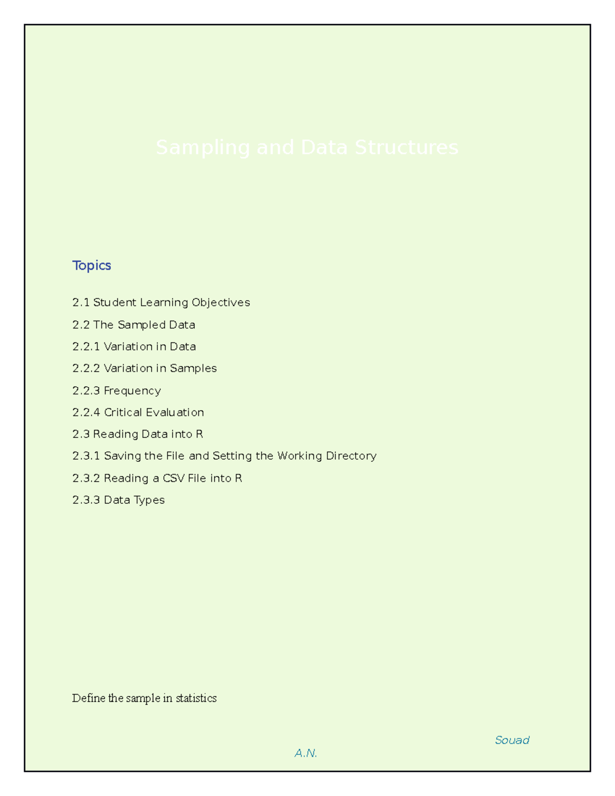 MATH 1280 Notes Chapter 2 - Sampling and Data Structures Topics 2 ...