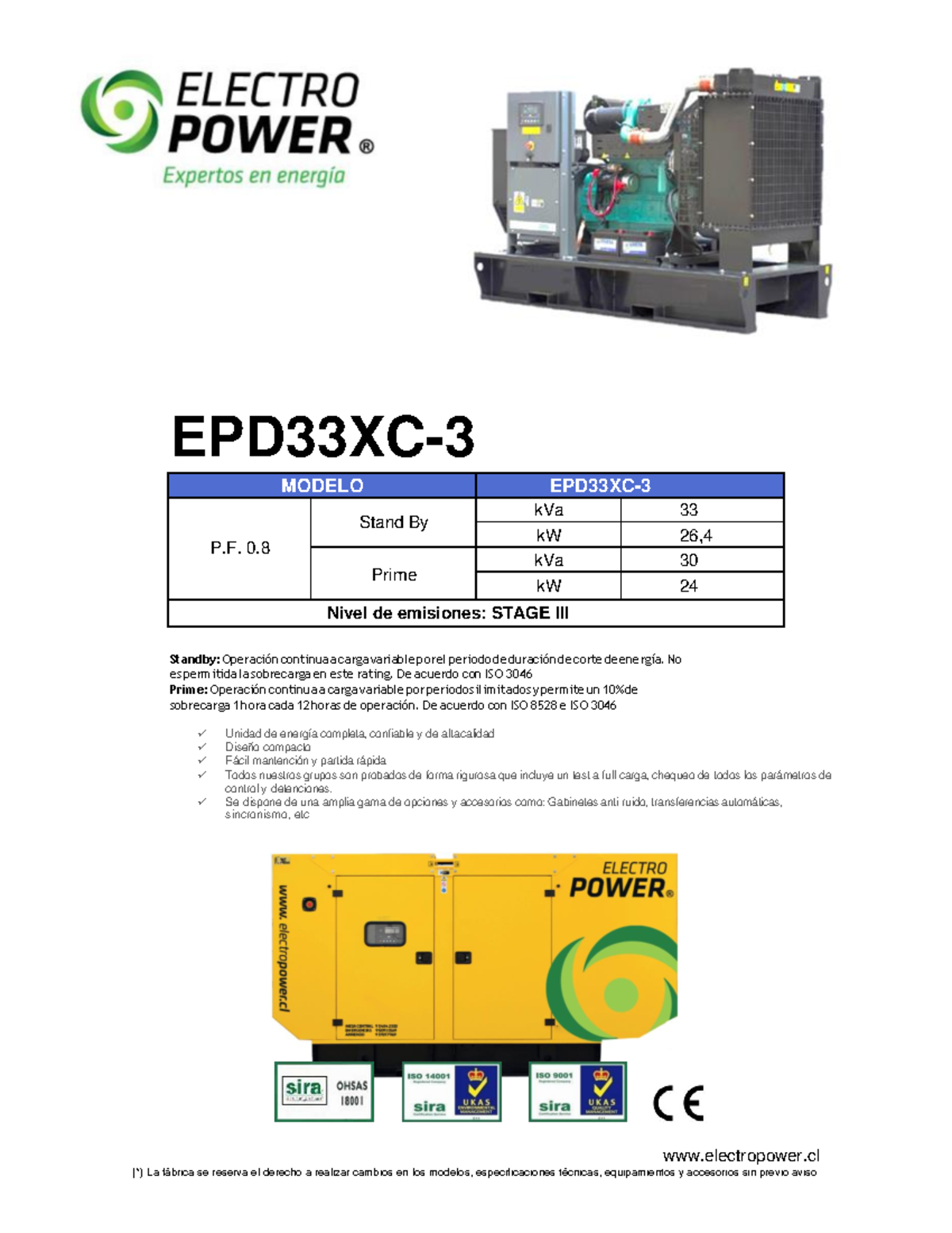 F163-ficha tecnica-Electropower - electropower EPD 33 XC- 3 ####### Standby: Operación continua ...