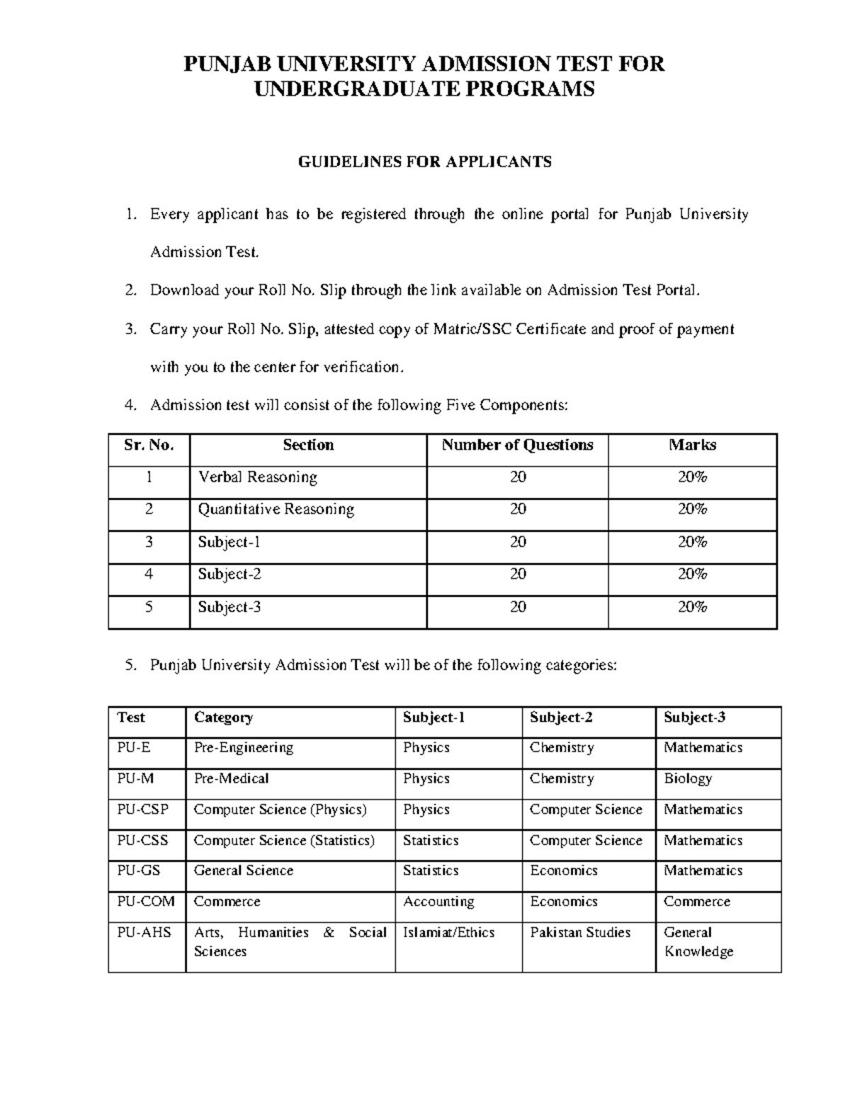 Guidelines for Students with How to fill Answer Bubble Sheets - PUNJAB ...