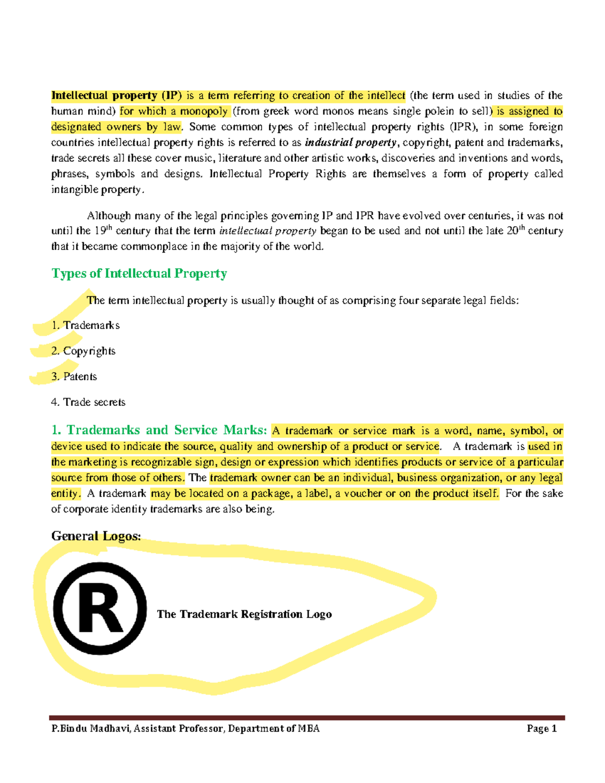 Unit 1 Introduction - Notes - Intellectual property (IP) is a term ...