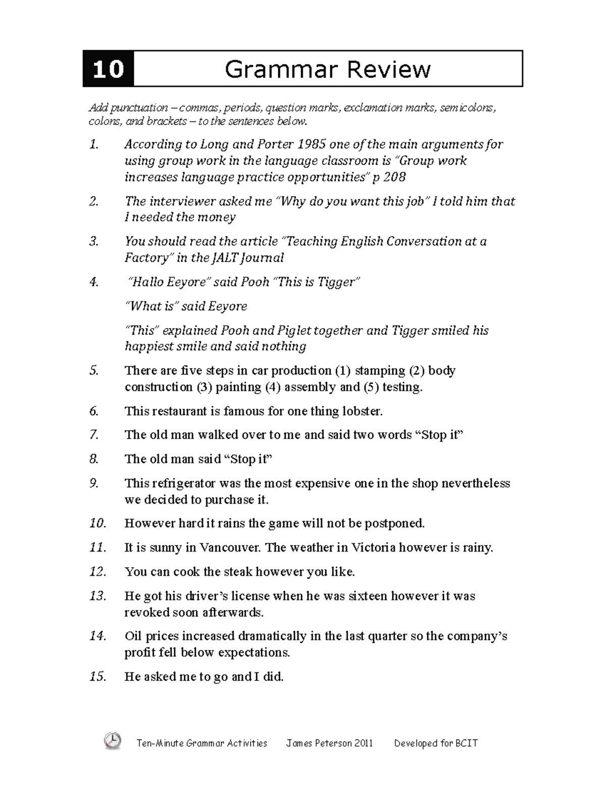 10-Grammar-Review - good - 10 Grammar Review Add punctuation – commas ...