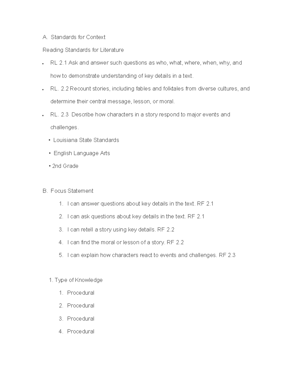 D184 TASK 1 - A. Standards for Context Reading Standards for Literature ...