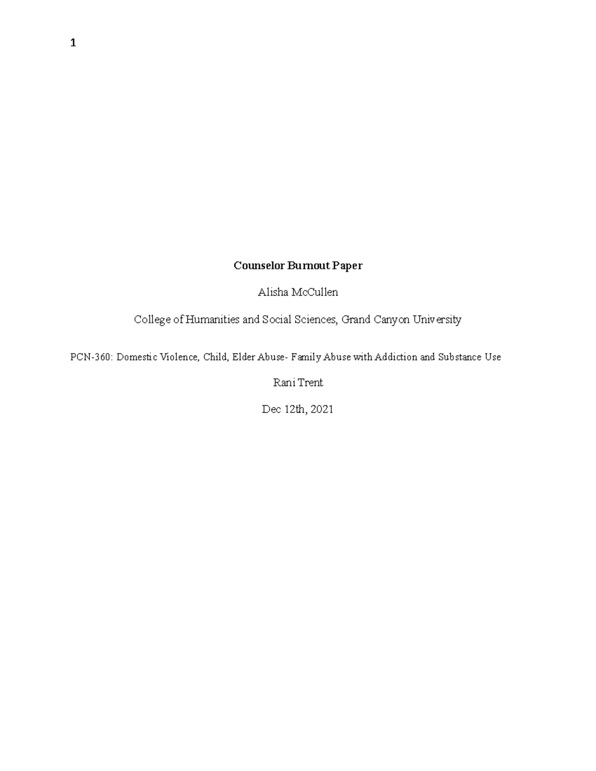 Counselor Burnout Paper - Counselor Burnout Paper Alisha McCullen ...