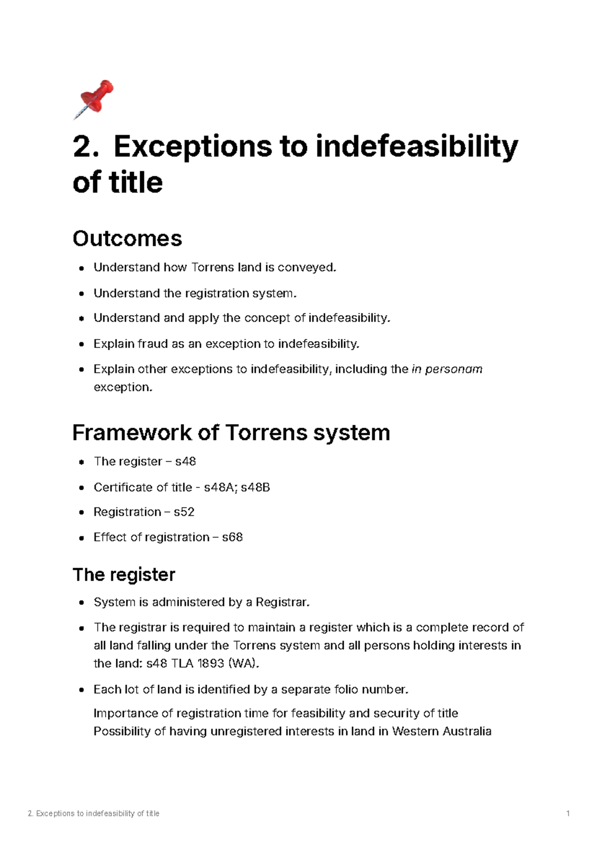 2 Exceptions to indefeasibility of title - 📌 2. Exceptions to indefeasibility of title Outcomes ...