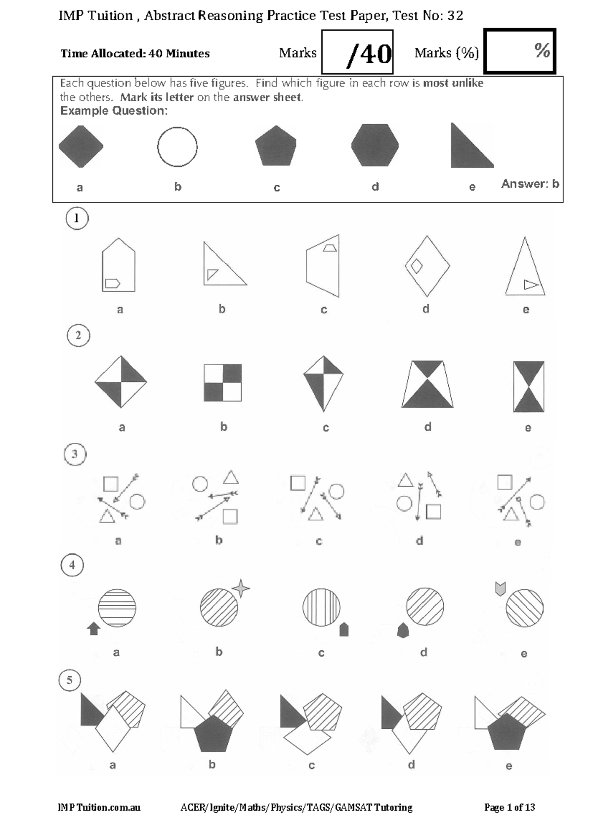 Abstract Reasoning Practice Test - Find which figure in each row is ...