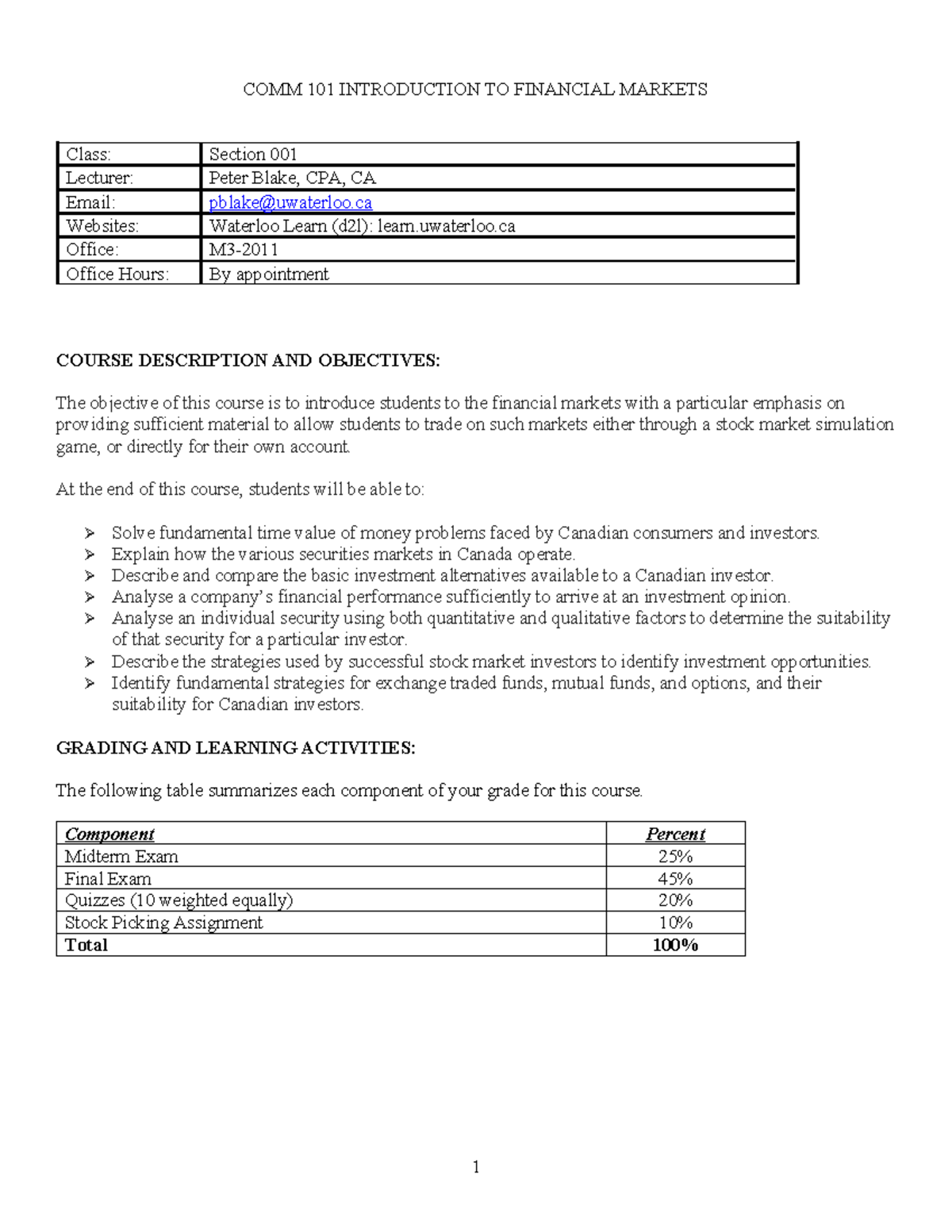 COMM 101 Syllabus Fall 2022 - COMM 101 INTRODUCTION TO FINANCIAL ...