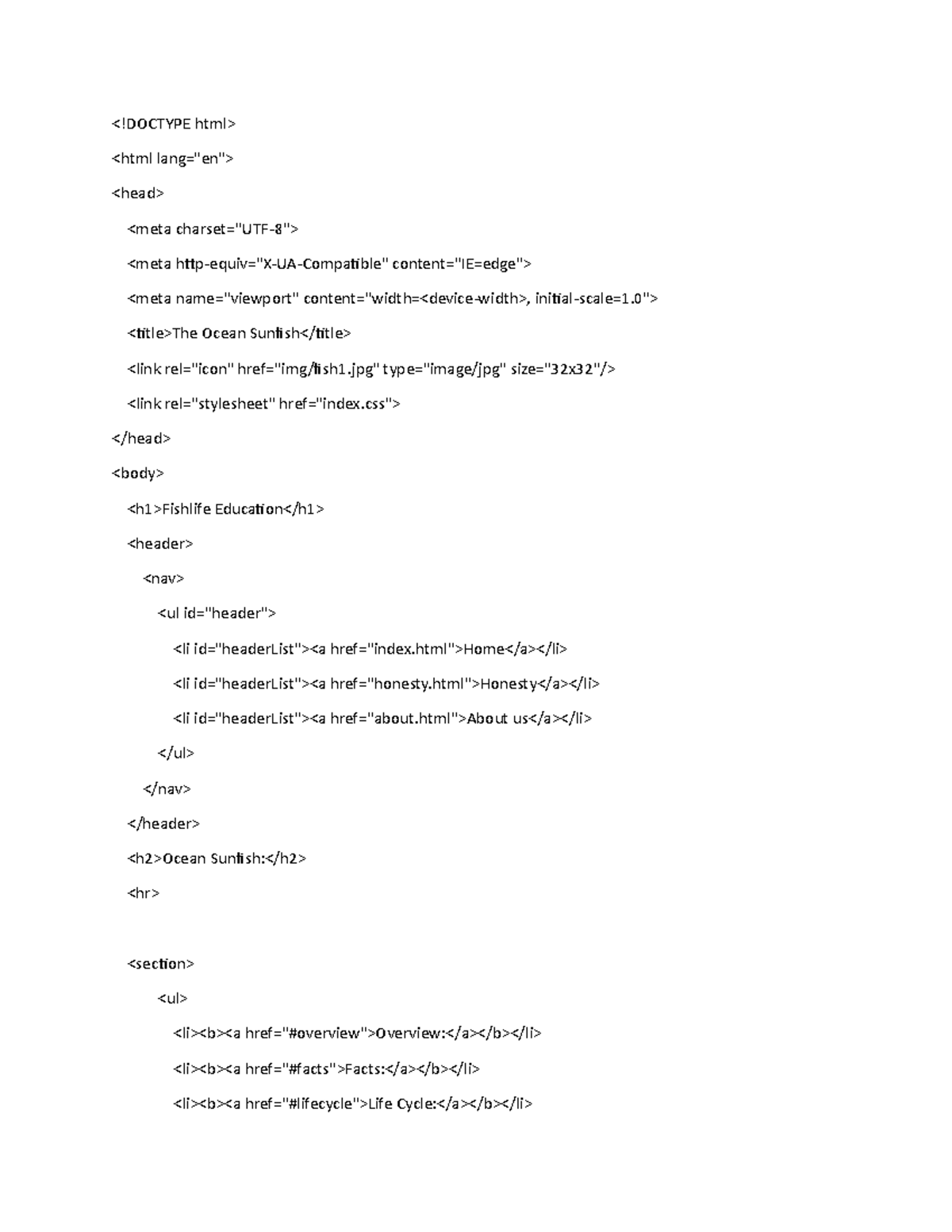 WEB222 Assignment 3 Index.HTML - The Ocean Sunfish Fishlife Education Home - Studocu