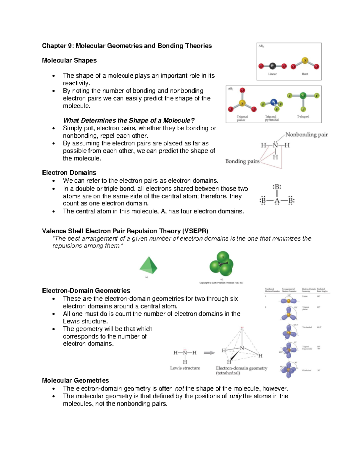 Lecture Notes in Chapter 9 Molecular Geometry - Chapter 9: Molecular ...