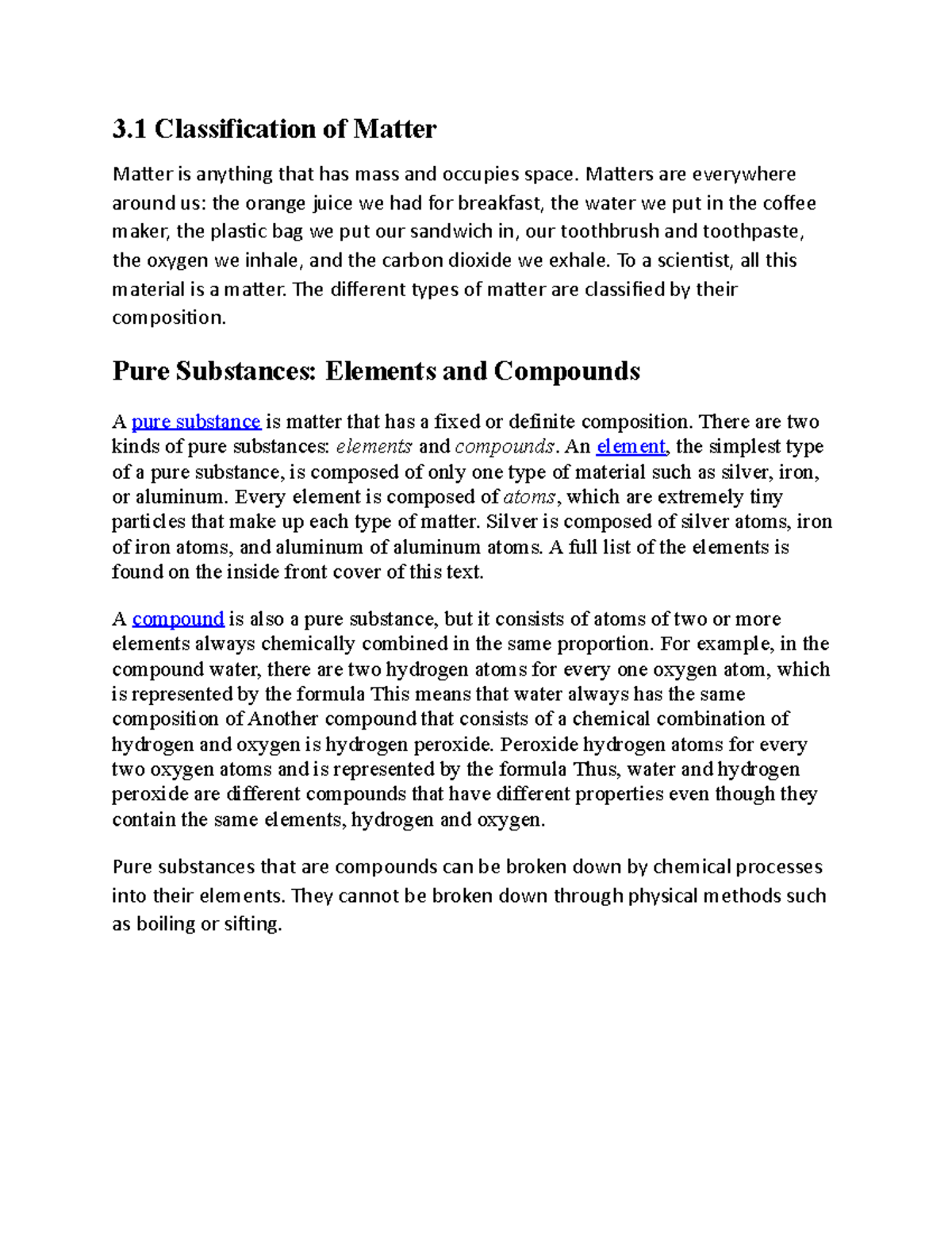 Chemistry ch3 notes - 3 Classification of Matter Matter is anything ...