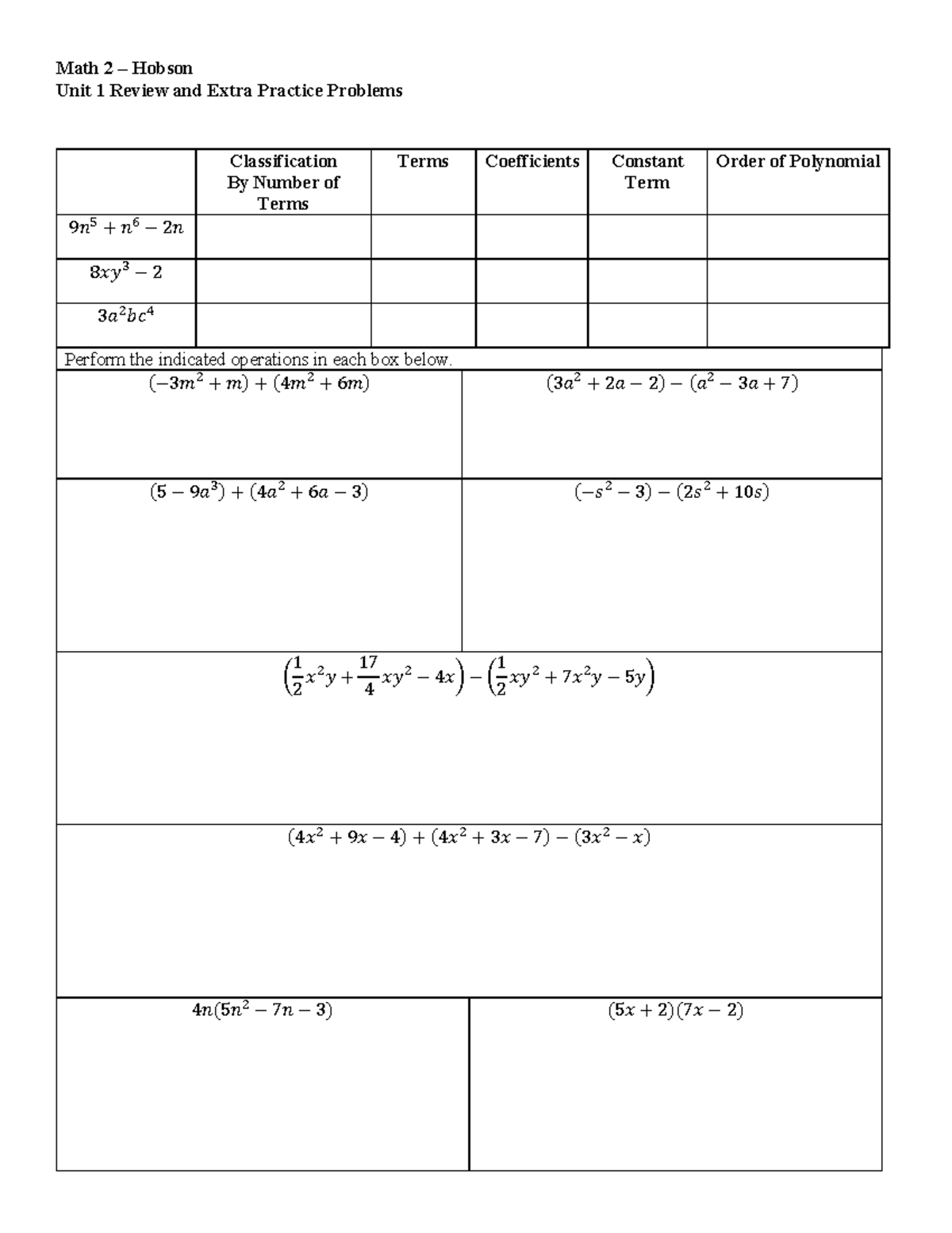 Unit 1 Review - daw - Math 2 – Hobson Unit 1 Review and Extra Practice ...