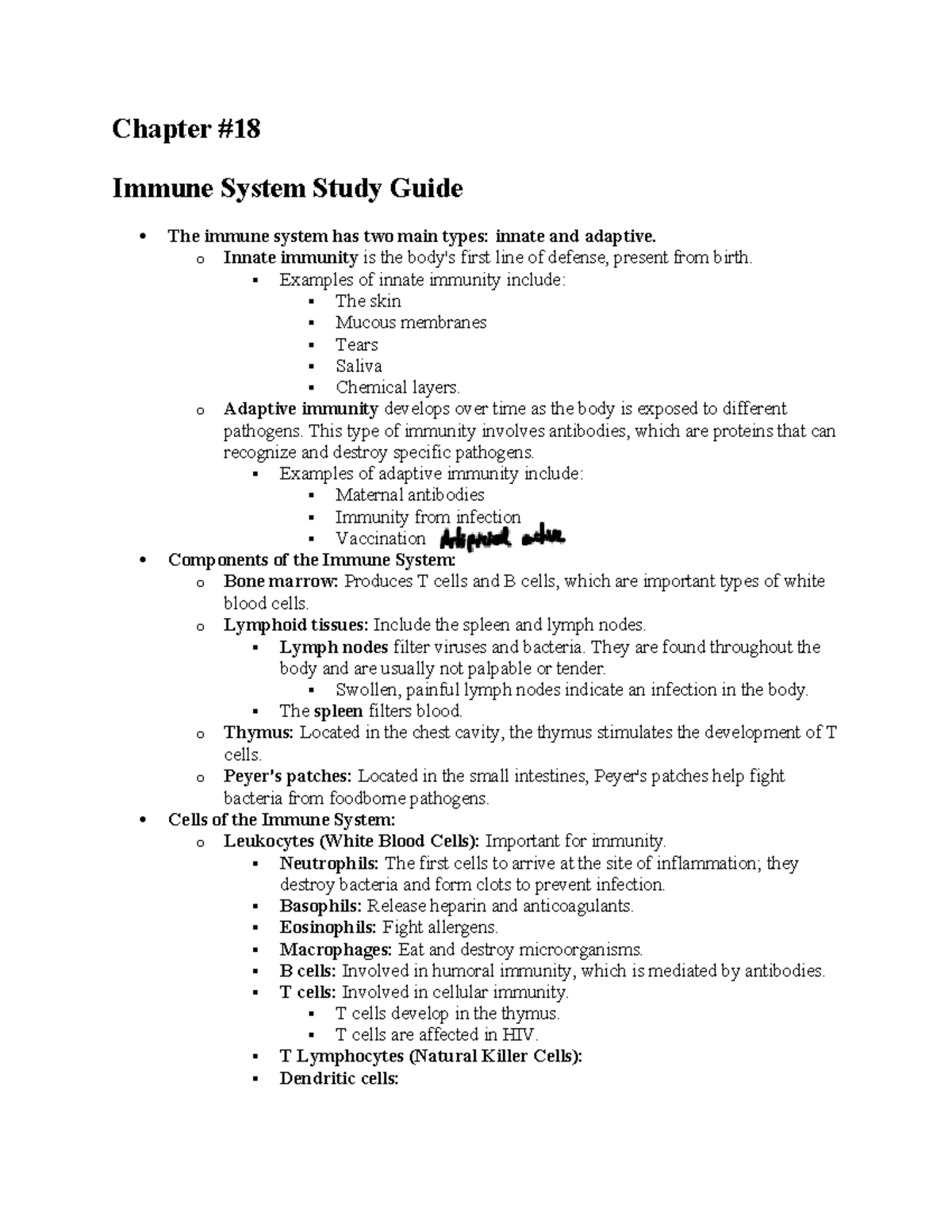 Endo Exam #2 Study Guide - Chapter Immune System Study Guide The immune system has two main ...