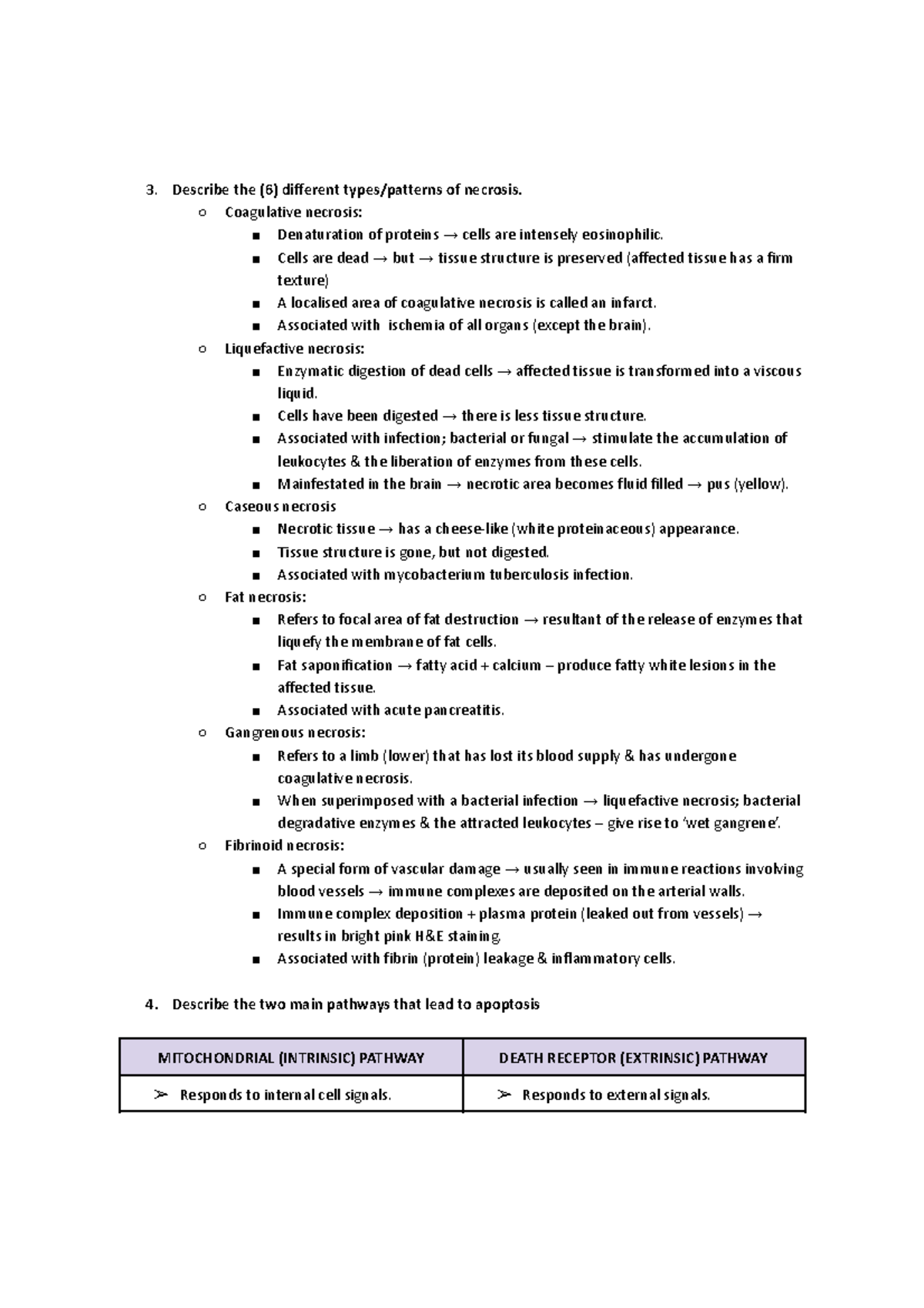 Pathology summary - . Describe the () different types/patterns of ...