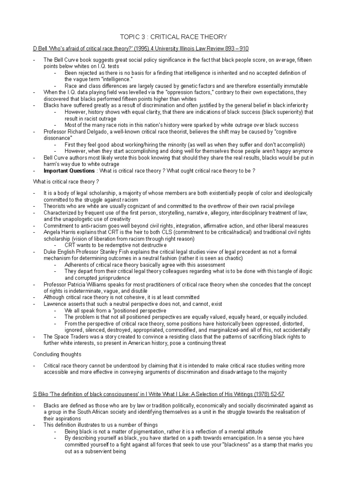 3. Critical race theory - TOPIC 3 : CRITICAL RACE THEORY D Bell ‘Who’s ...