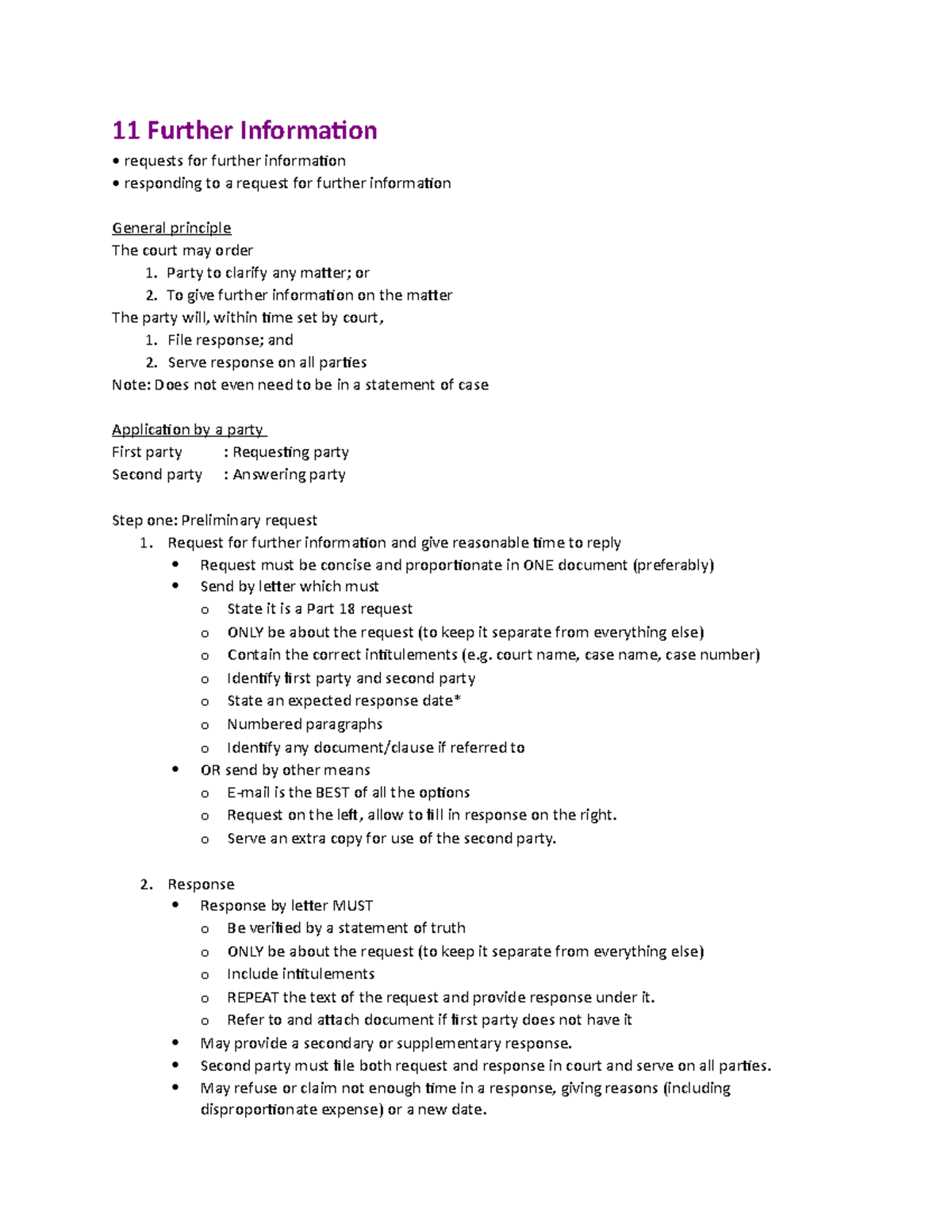 Further Information Requests in Legal Proceedings - Studocu
