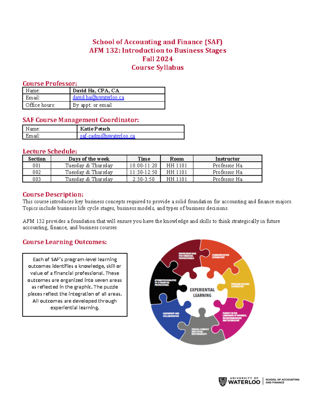 AFM 132 - Fall 2024 Syllabus - School of Accounting and Finance (SAF ...