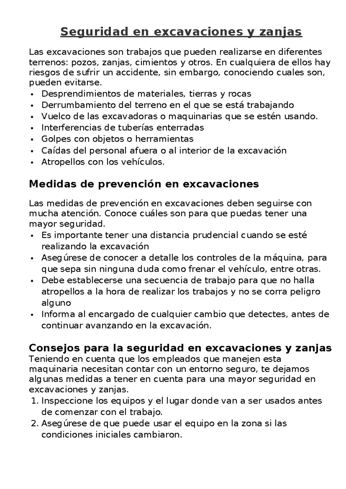Seguridad en excavaciones y zanjas - En cualquiera de ellos hay riesgos ...