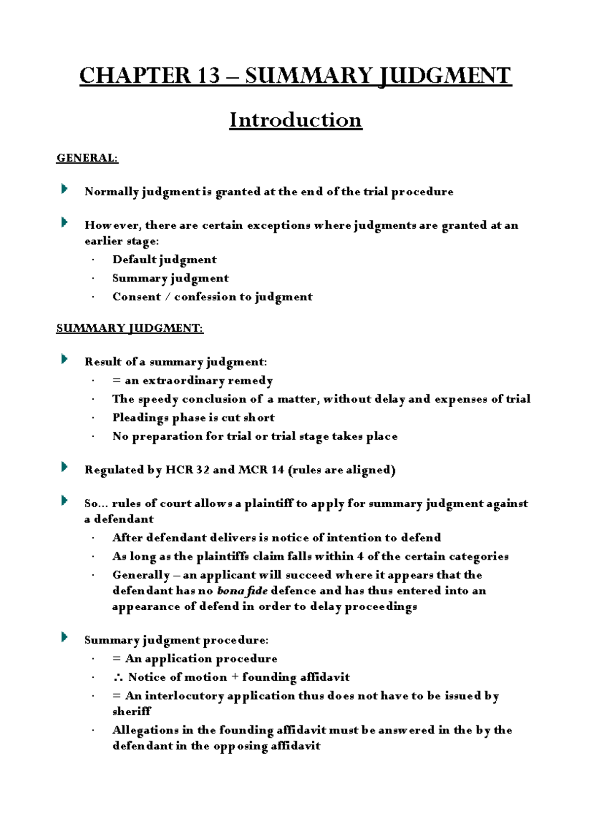 Chapter 13 - notes - CHAPTER 13 – SUMMARY JUDGMENT Introduction GENERAL ...