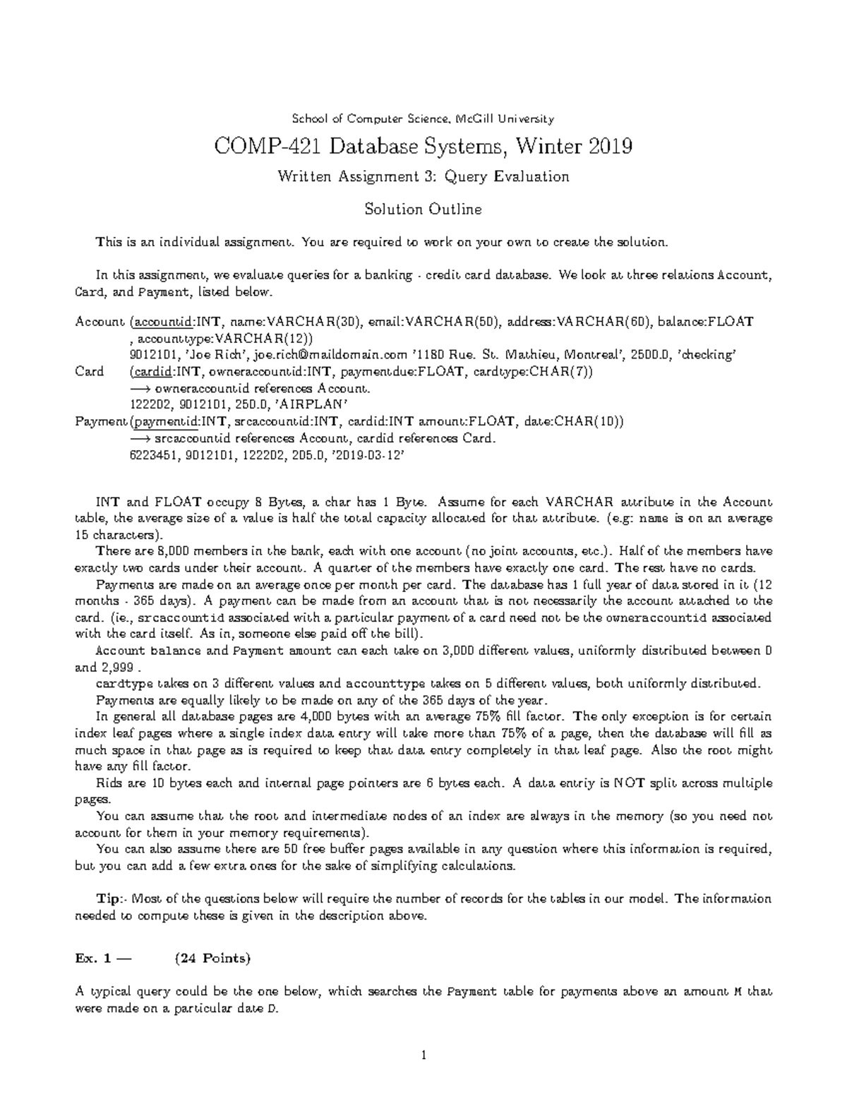 Winter 19 Assignment 3 - School of Computer Science, McGill University COMP-421 Database Systems ...
