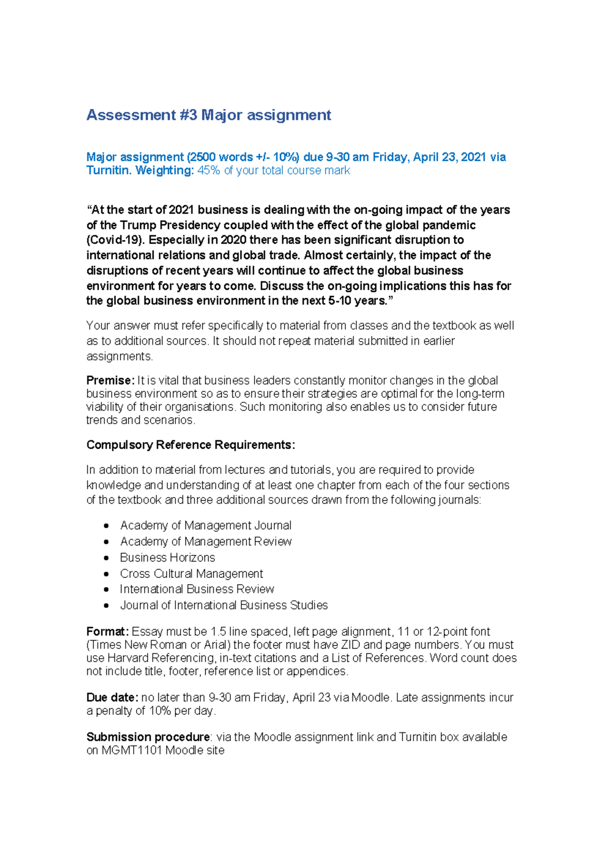 Assignment 3 - Major - Assessment #3 Major assignment Major assignment ...