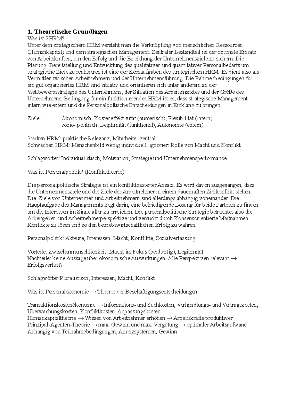 Vorlesung Übung 1-15 Grundlagen Personalpolitik - 1. Theoretische ...