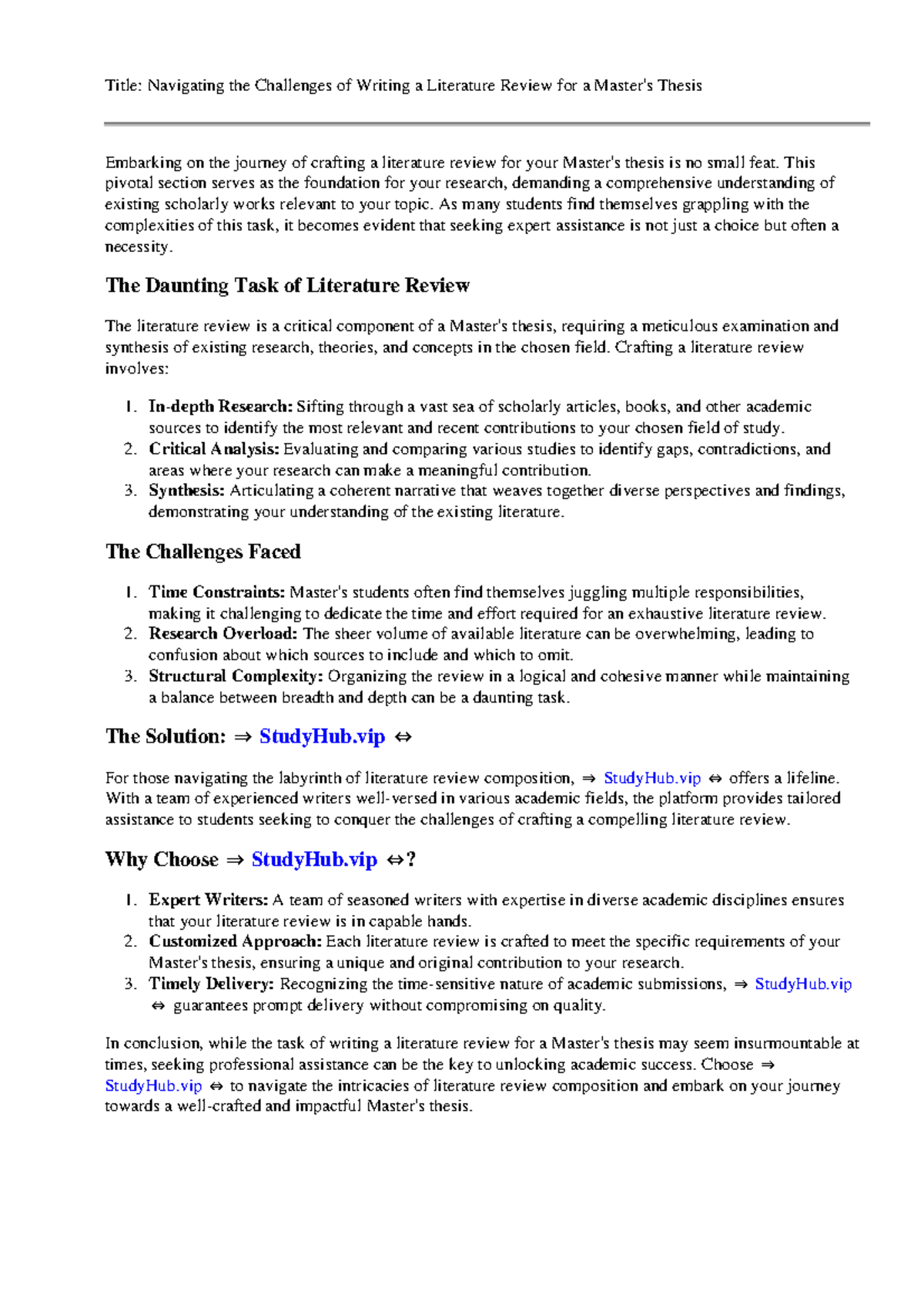 Writing A Literature Review For A Master'S Thesis - Title: Navigating ...