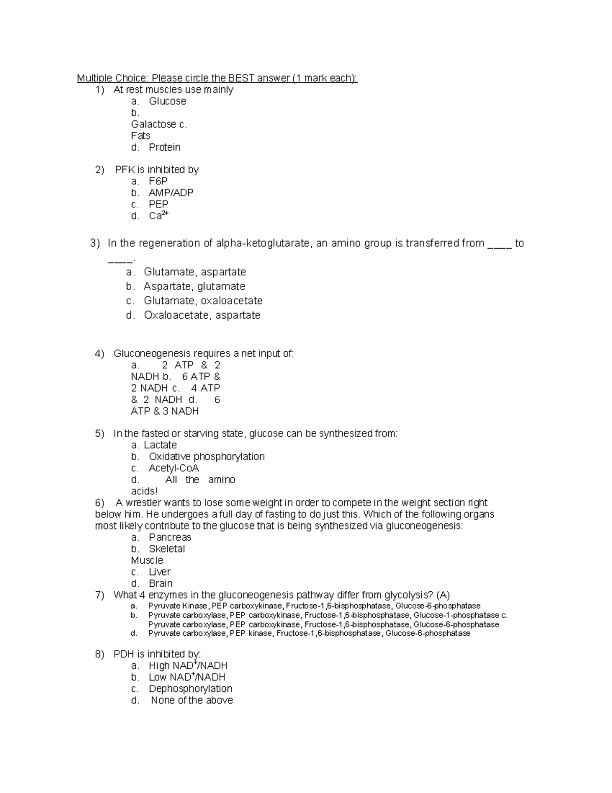 Practice questions for test 2 - Multiple Choice: Please circle the BEST ...