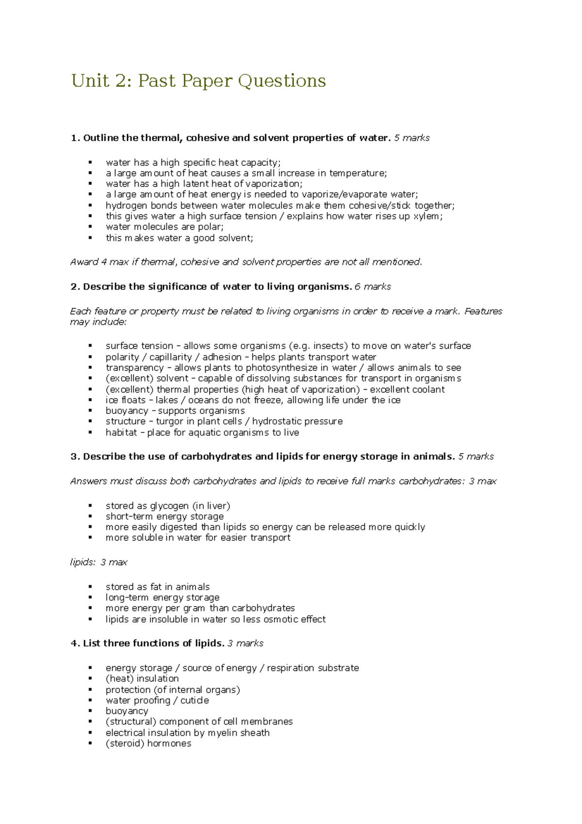 Unit 2 Questions Revision IBSL - Unit 2: Past Paper Questions Outline ...