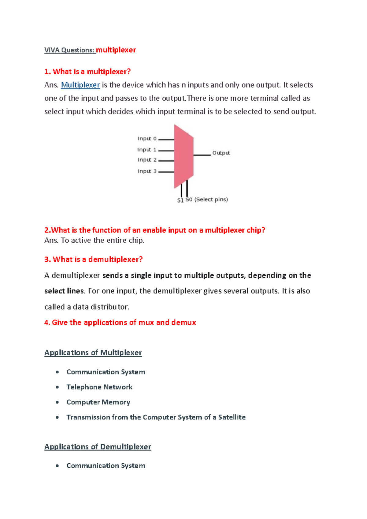 Viva question mux EXP 6 - VIVA Questions: multiplexer 1. What is a ...