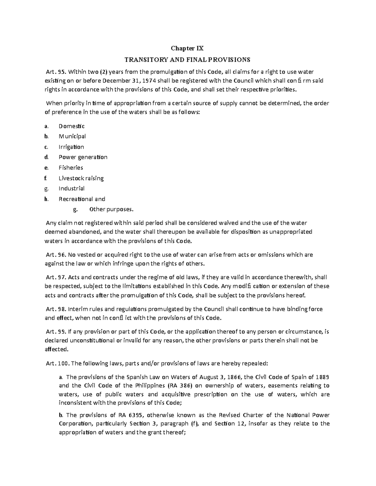 Property law m101 - Chapter IX TRANSITORY AND FINAL PROVISIONS Art. 95 ...